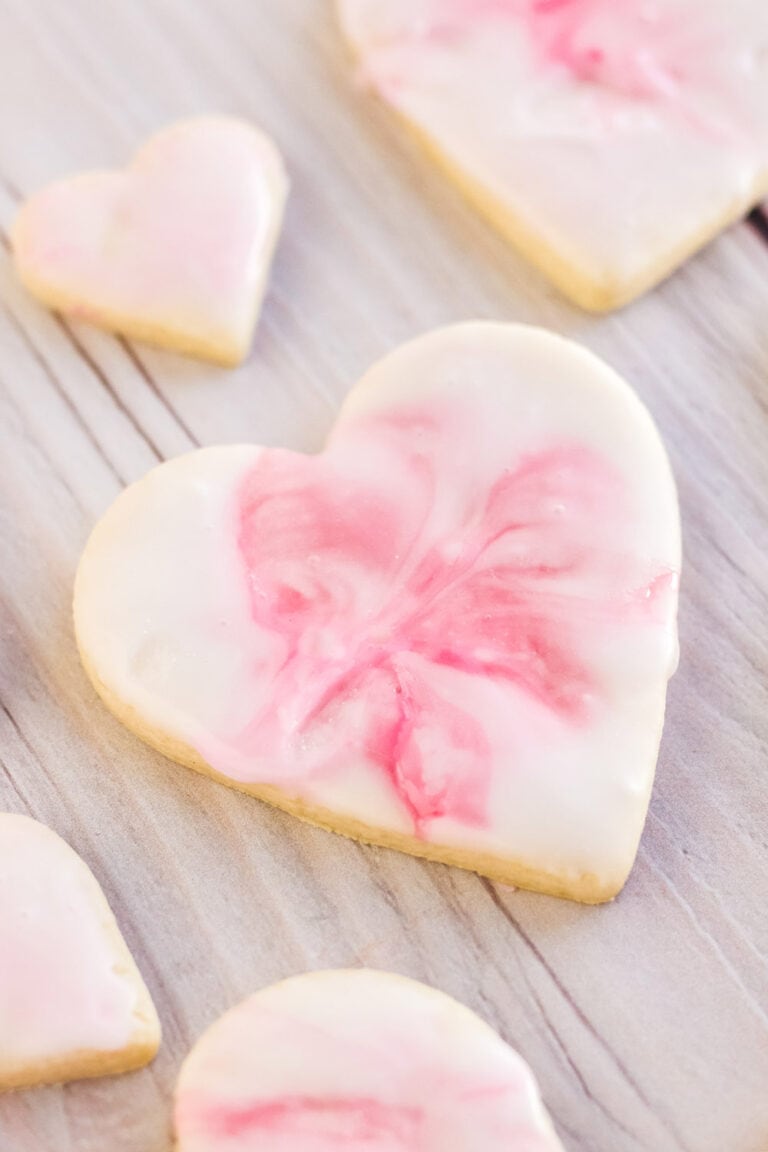 Marble Iced Sugar Cookies for Valentine's Day | Pink Hearts