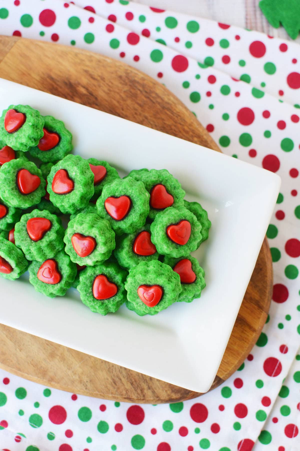 Grinch Bites Mini Holiday Shortbread Cookies Recipe | A Magical Mess