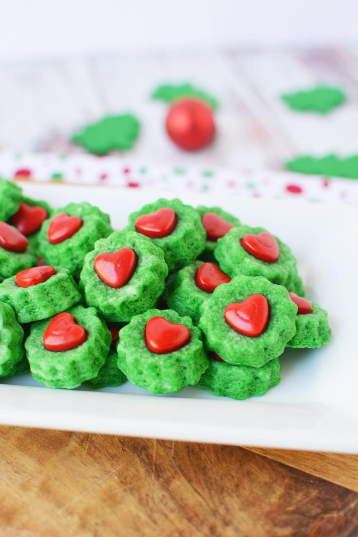 Grinch Bites Mini Holiday Shortbread Cookies Recipe | A Magical Mess